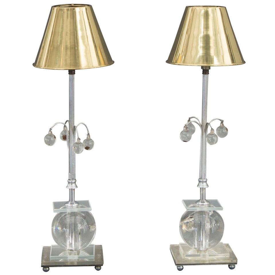 Pair of Lucite Orb Lamps at 1stDibs