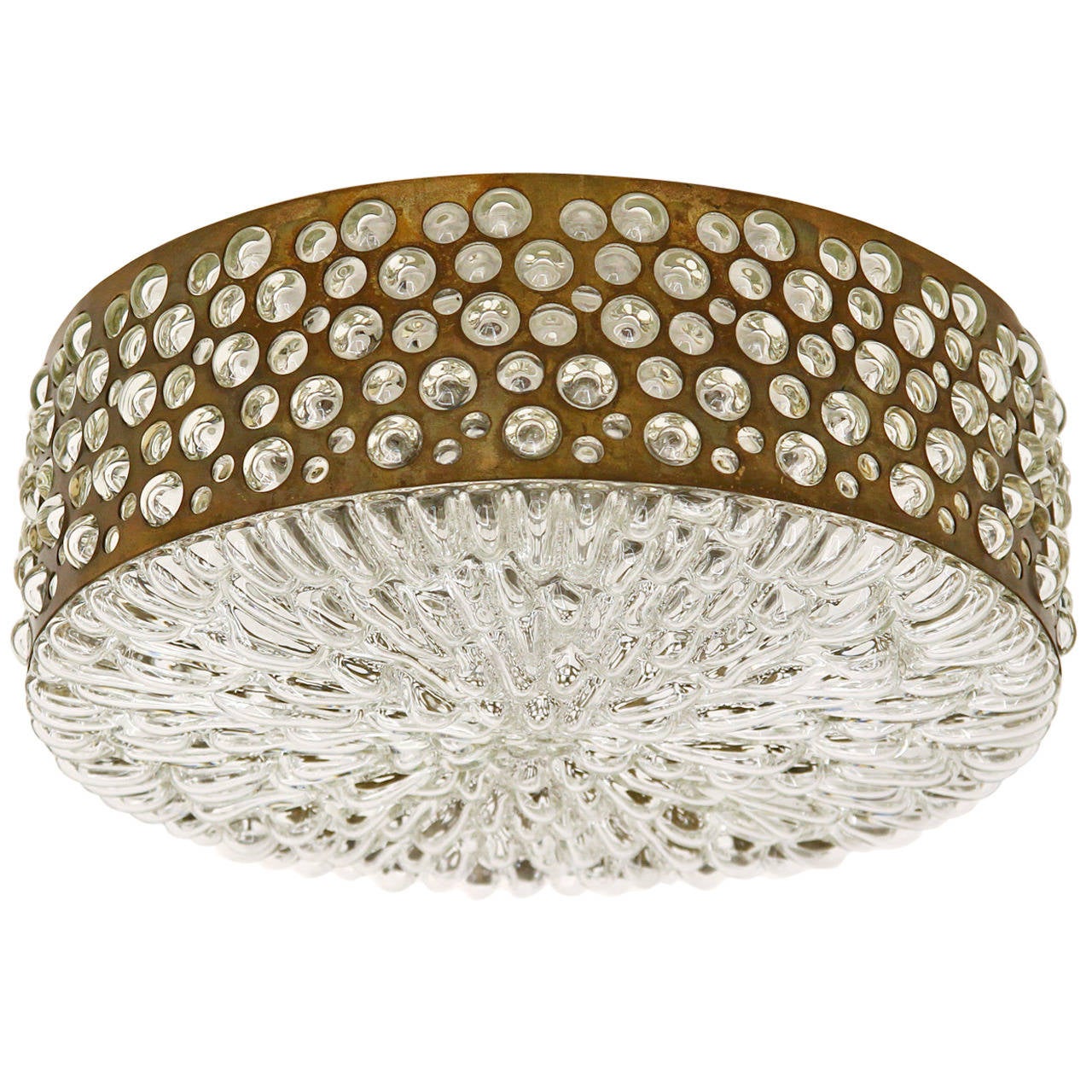 Large Textured Glass and Brass Flush Mount by Kalmar, Vienna at 1stDibs