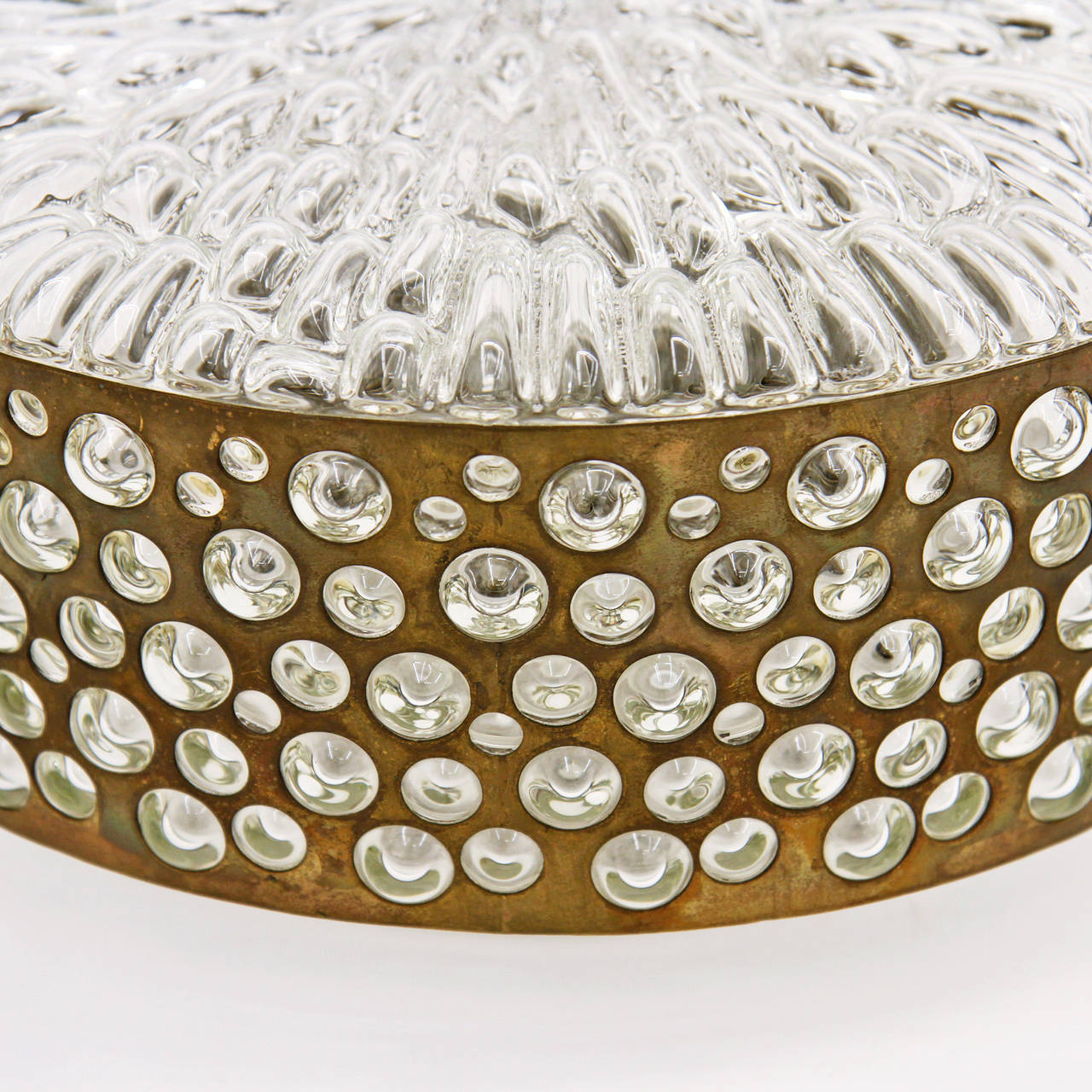 Large Textured Glass and Brass Flush Mount by Kalmar, Vienna at 1stDibs