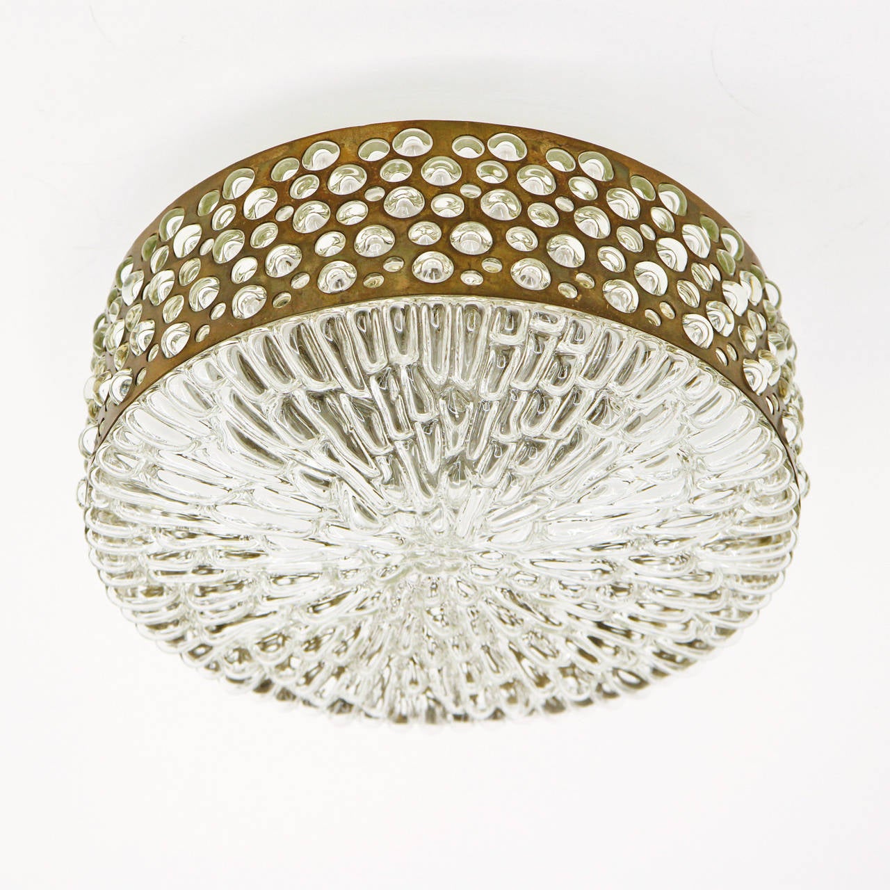 Large Textured Glass and Brass Flush Mount by Kalmar, Vienna at 1stDibs