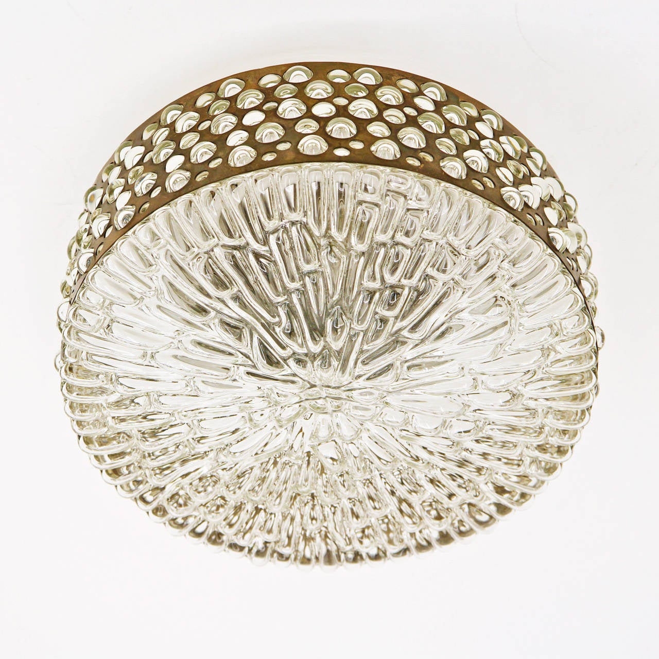 Large Textured Glass and Brass Flush Mount by Kalmar, Vienna at 1stDibs