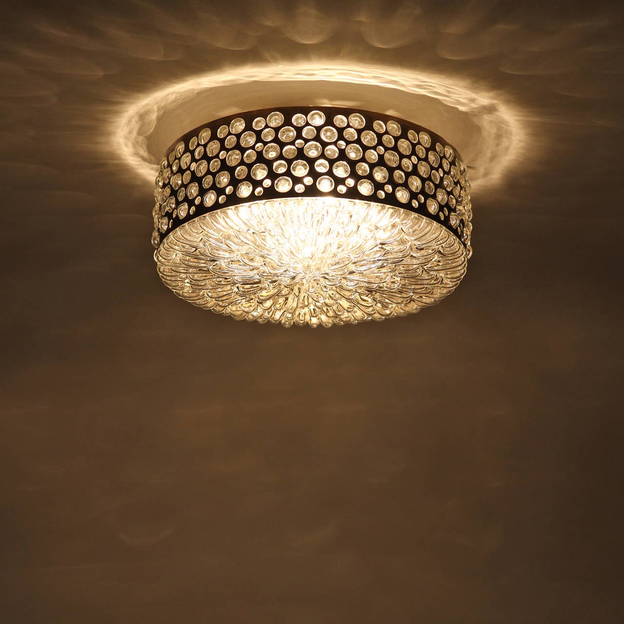 Large Textured Glass and Brass Flush Mount by Kalmar, Vienna at 1stDibs