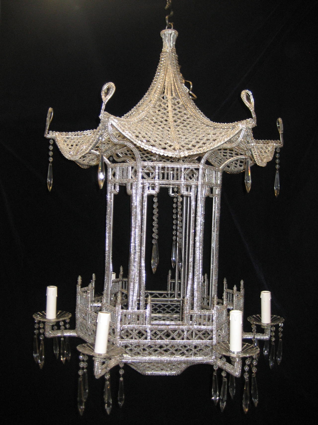 Pair of Italian Chinoiserie Pagoda Form Beaded Glass and Crystal ...