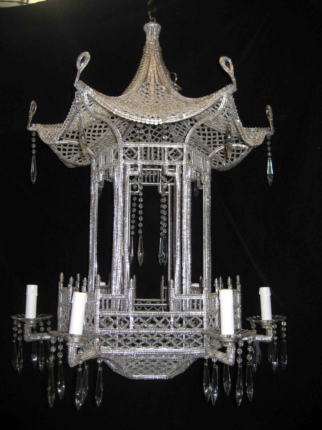 Pair of Italian Chinoiserie Pagoda Form Beaded Glass and Crystal ...