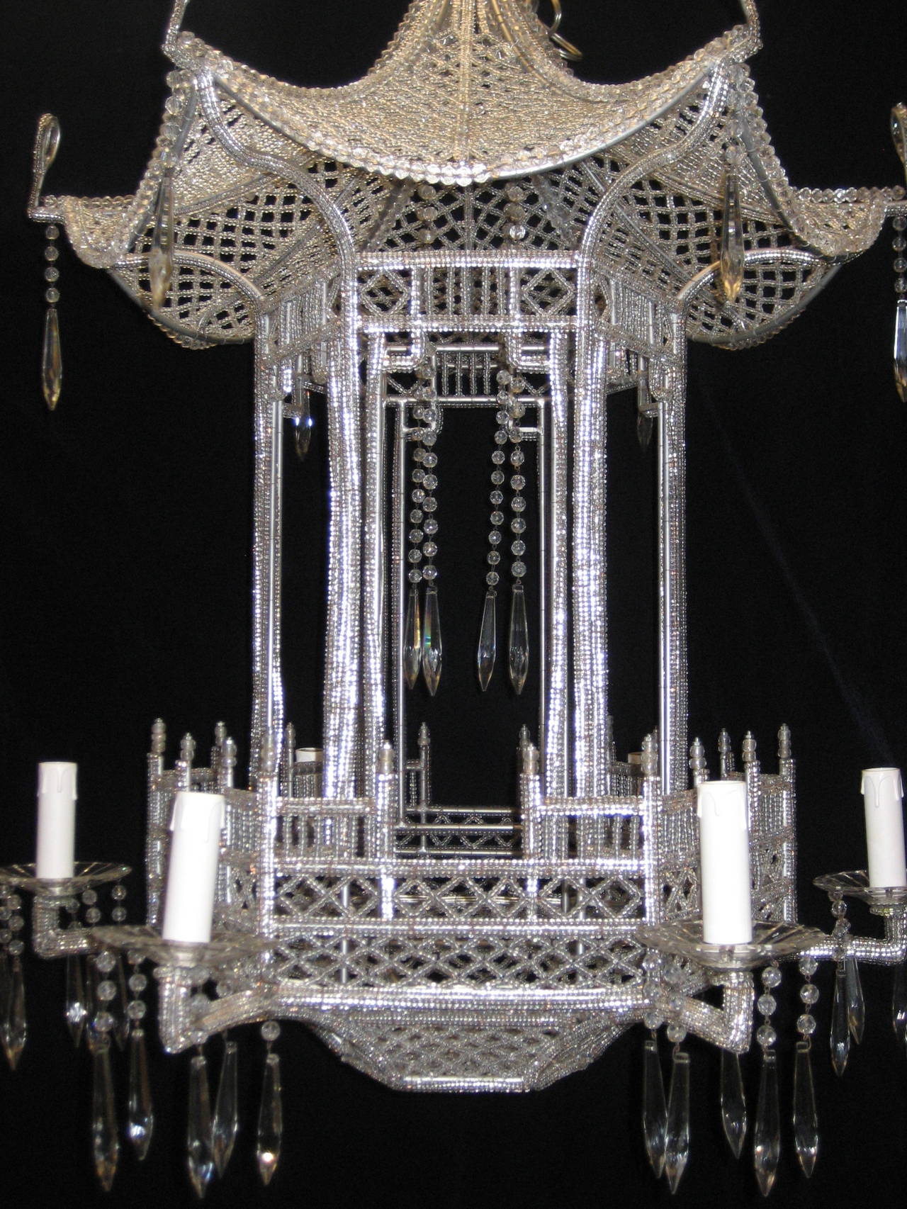 Pair of Italian Chinoiserie Pagoda Form Beaded Glass and Crystal ...