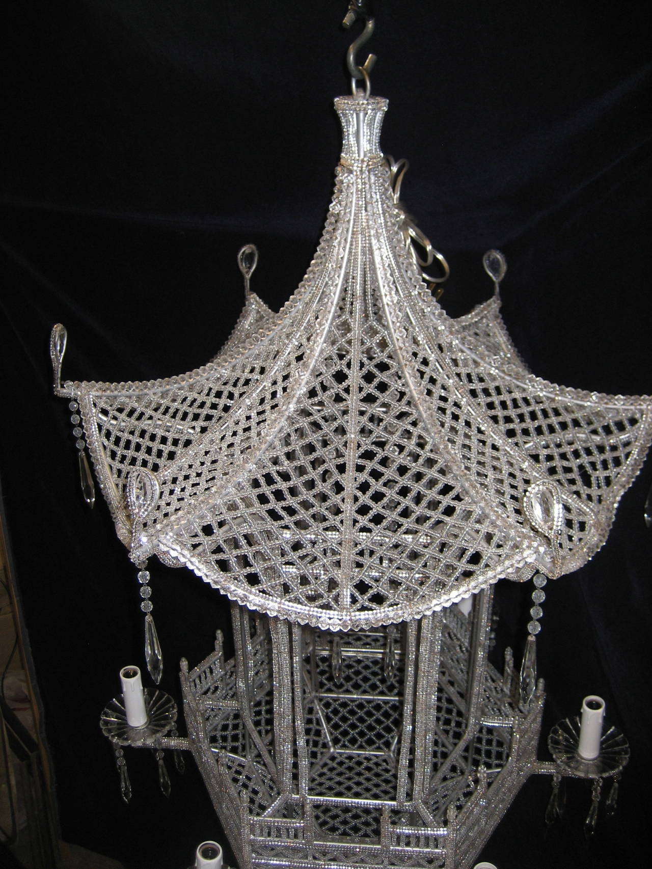 Pair of Italian Chinoiserie Pagoda Form Beaded Glass and Crystal ...