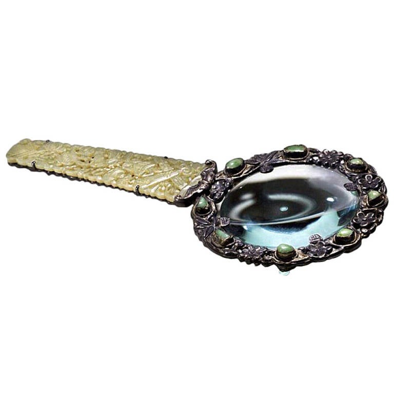 Rare Chinese Export Silver and Jade Magnifying Glass at 1stDibs