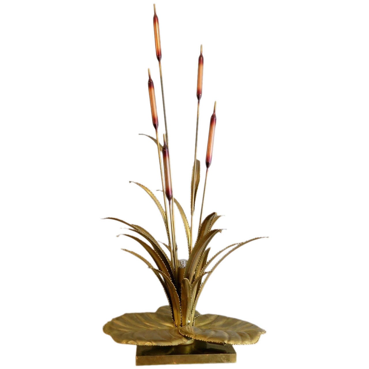 Large Brass "Bull Rush" Table Lamp at 1stDibs