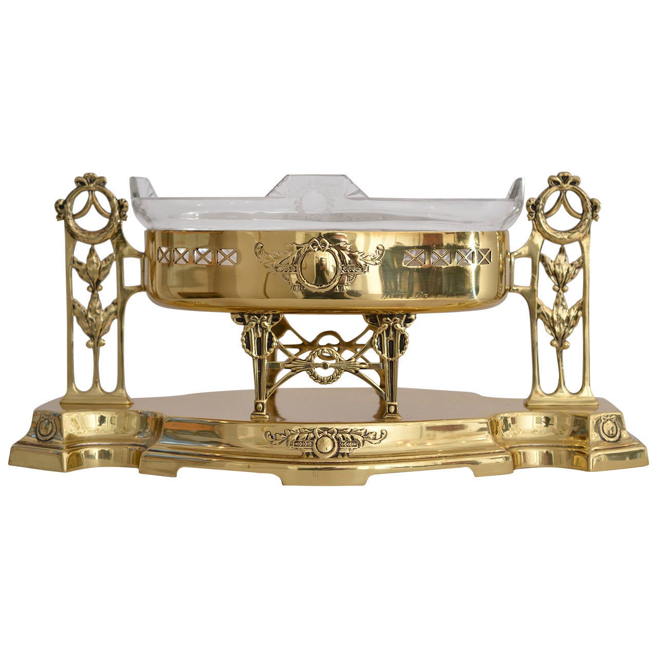 Argentor Brass Centerpiece with Original Glass For Sale at 1stDibs