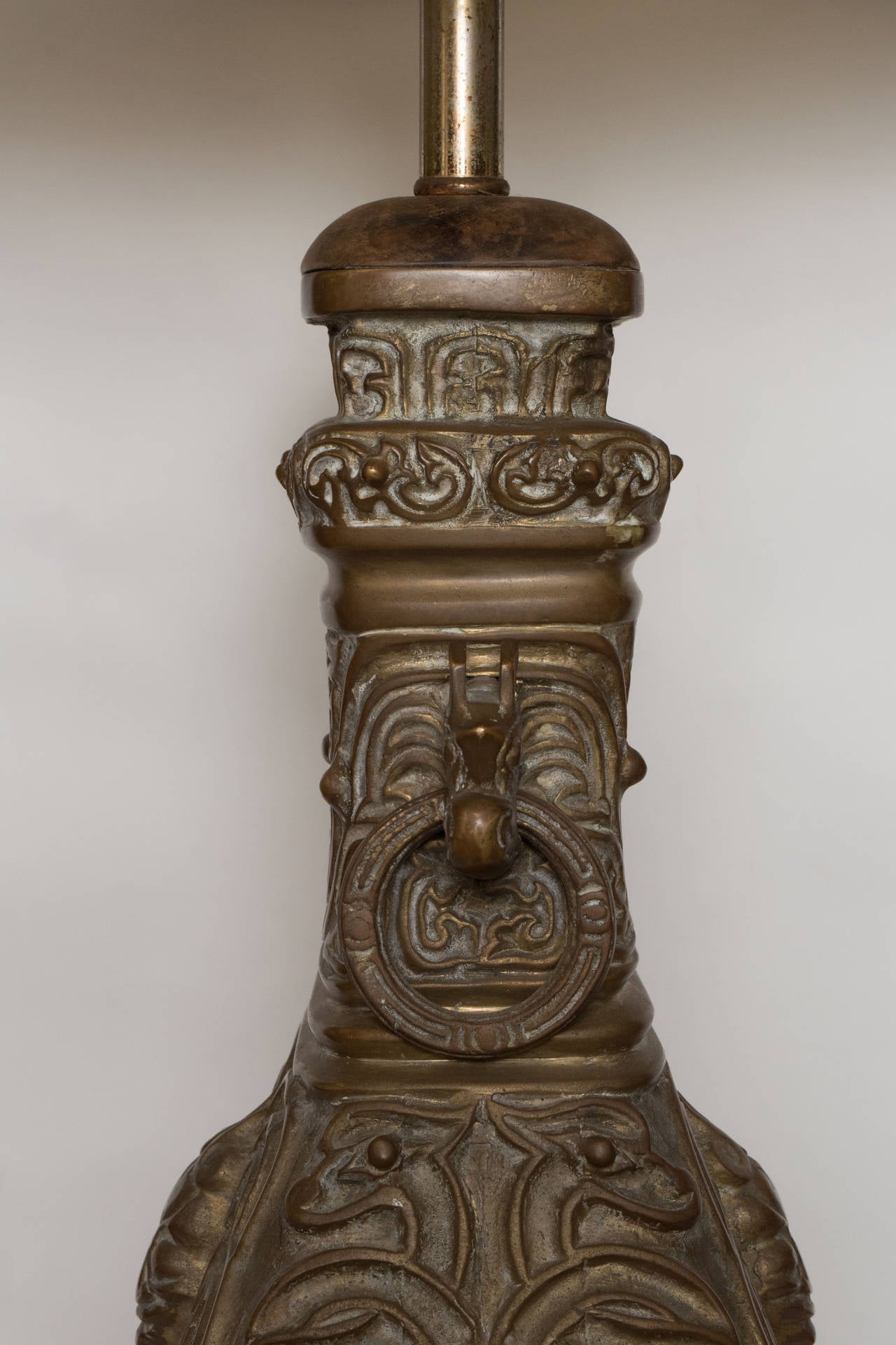 Pair of Bronze Chinese Lamps with Wood Bases at 1stDibs