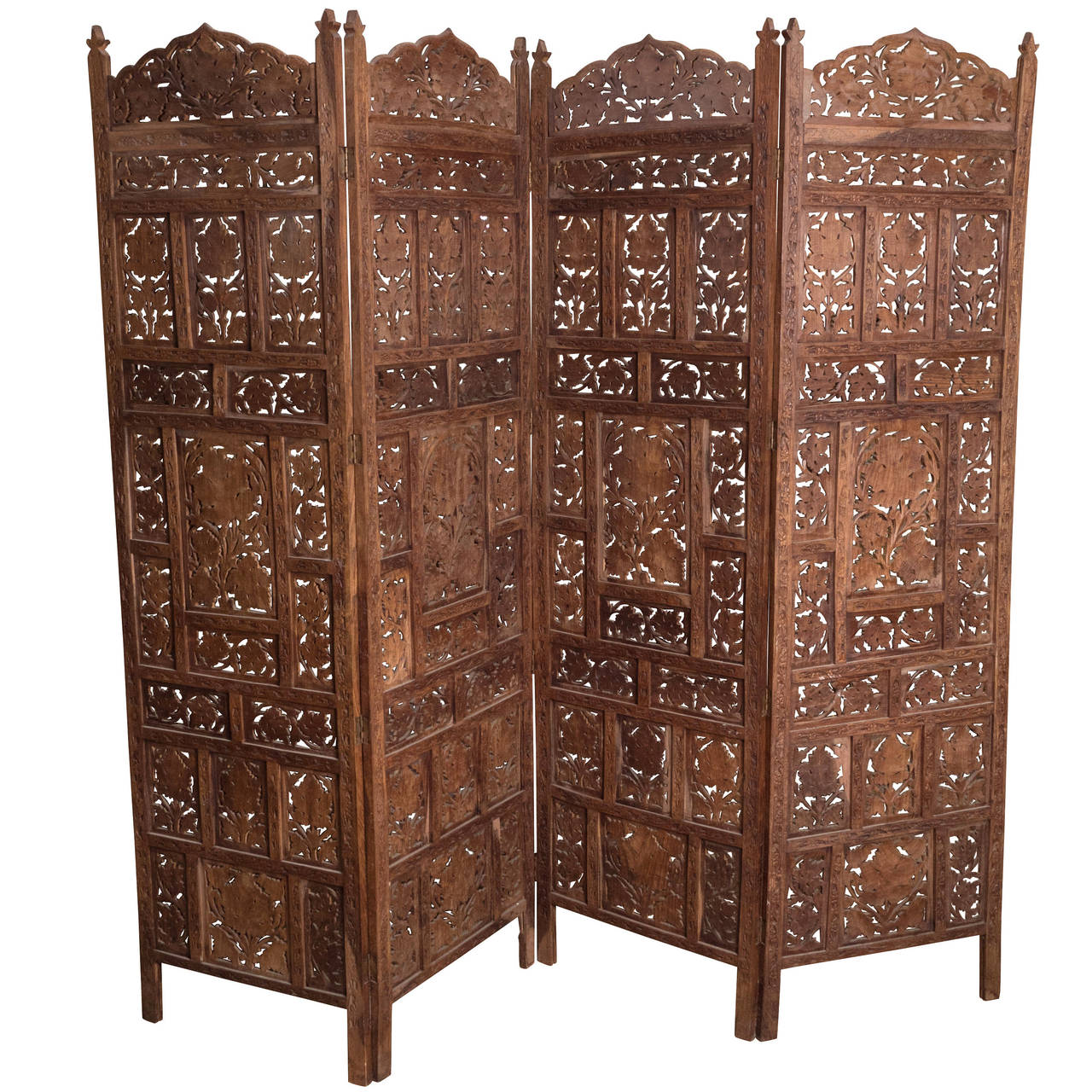 Ornate Four Panel Moroccan Wood Screen at 1stdibs