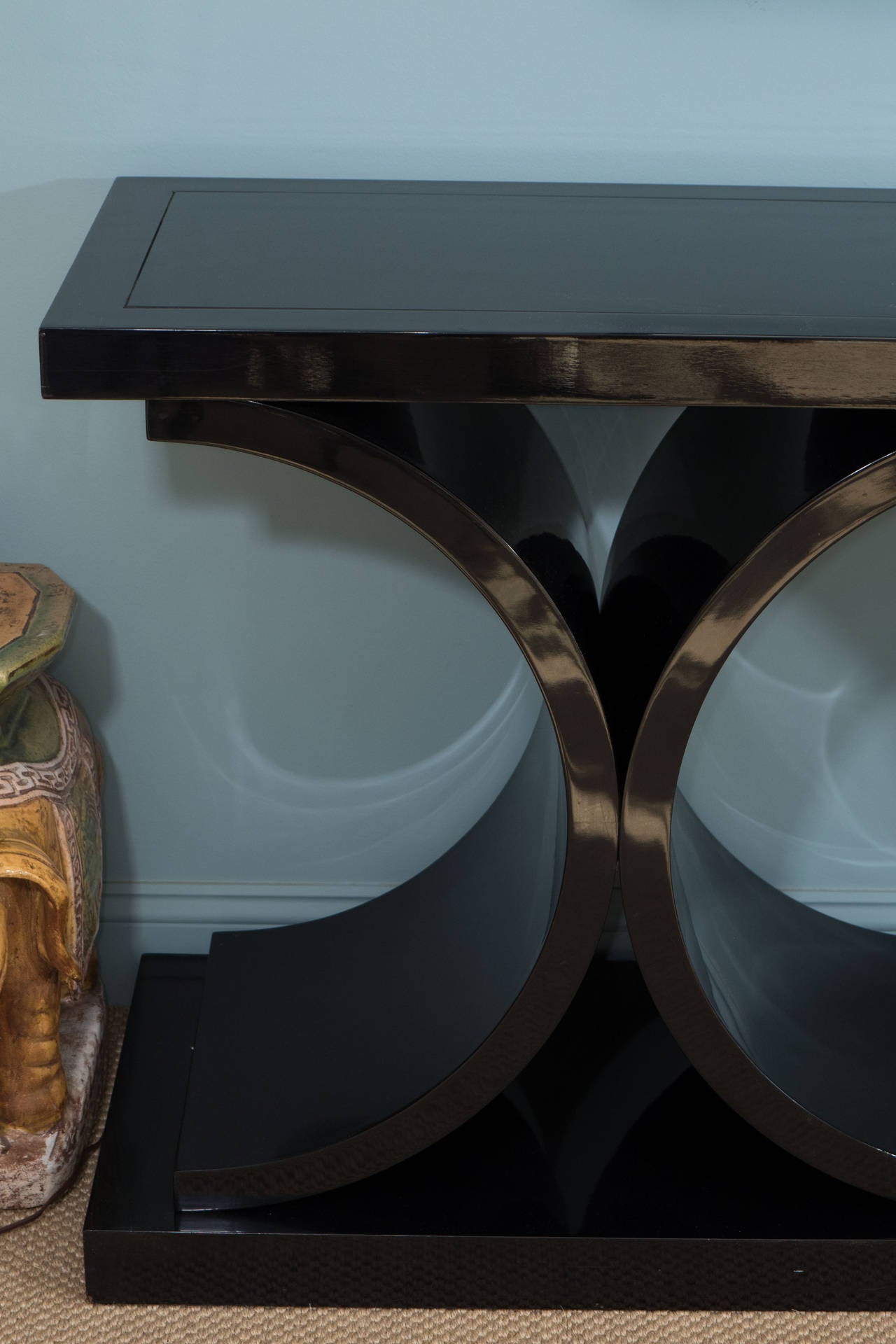 Karl Springer Style Black Lacquered Console at 1stDibs