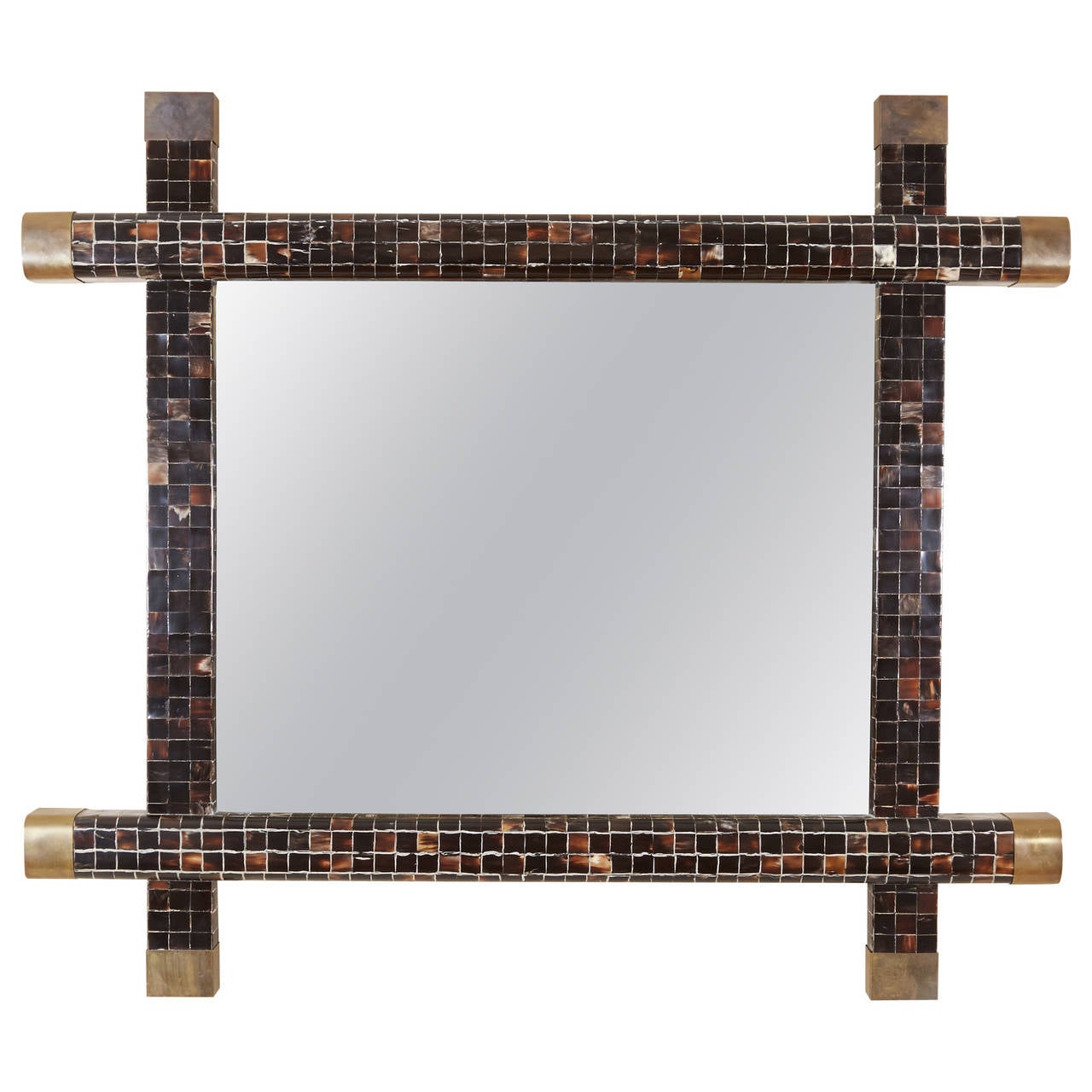 Large Karl Springer Style Horn and Brass Mirror at 1stDibs