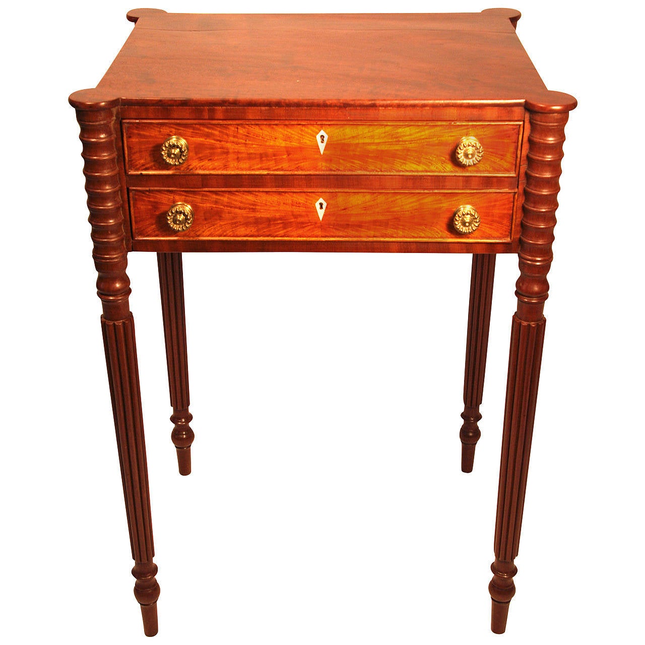 19th Century Mahogany Sheraton Two-Drawer Work Table at 1stDibs