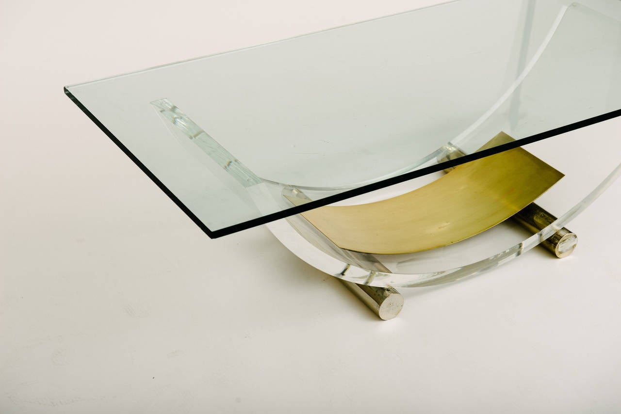 French Acrylic and Brass Cocktail Table Base For Sale at 1stDibs