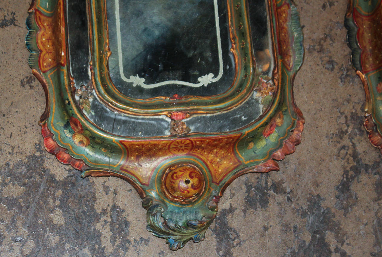 Pair of 19th c. Italian Painted Mirrors For Sale at 1stDibs