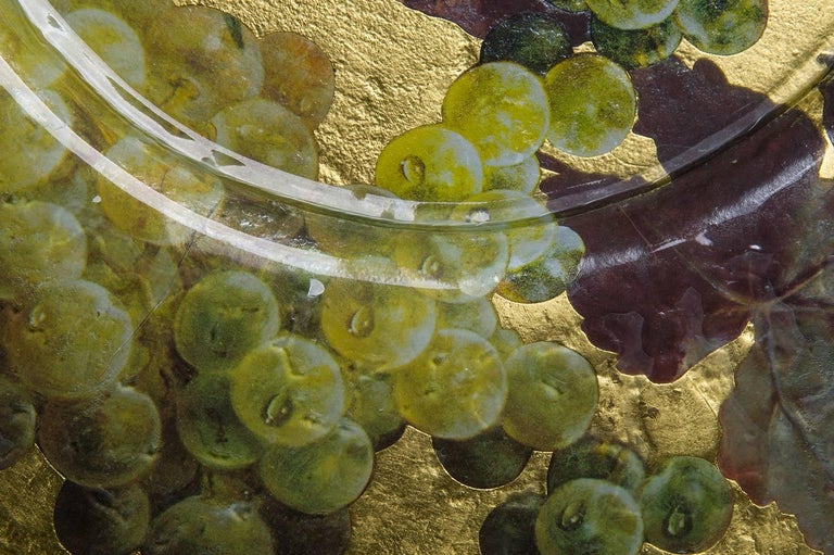 Gold-foiled Glass Large Wall Dish with Grapes Découpage For Sale at 1stDibs