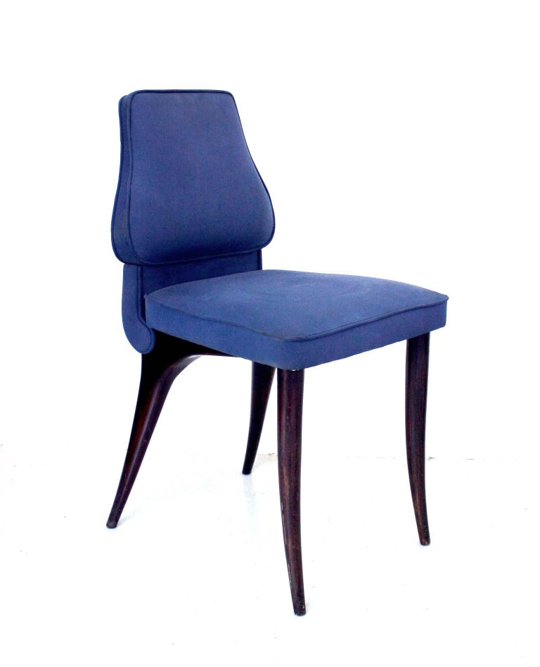 Aldo Morbelli Midcentury Wood Beech and Blue Fabric Italian Chairs ...