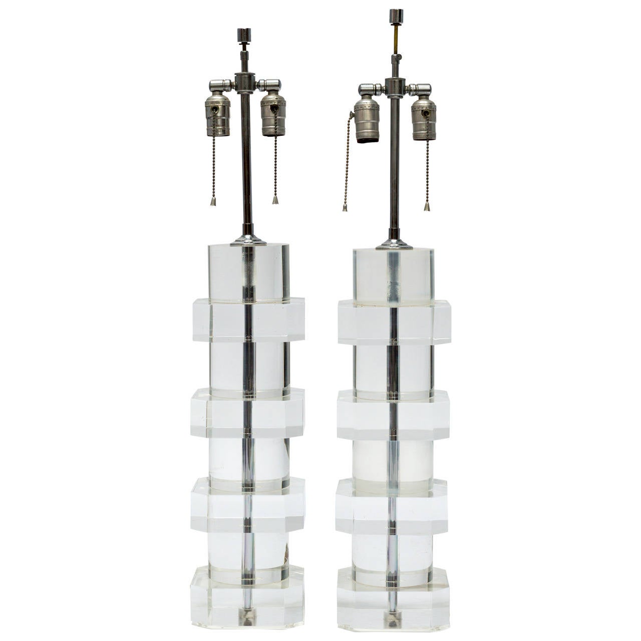Pair of Substantial Lucite Disc Table Lamps at 1stDibs