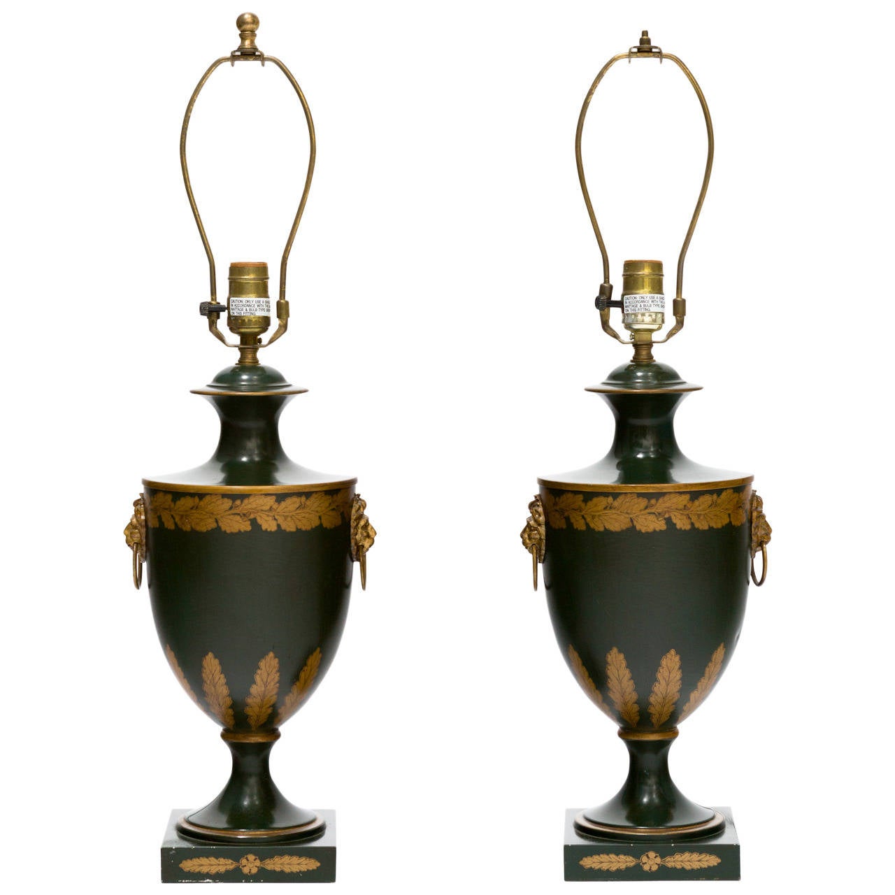 Pair of Tole Urn Table Lamps by Vaughn at 1stDibs