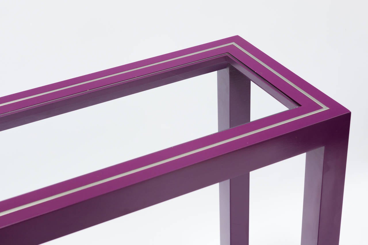 Hollywood Regency Style Purple Lacquered Console Table For Sale at 1stDibs