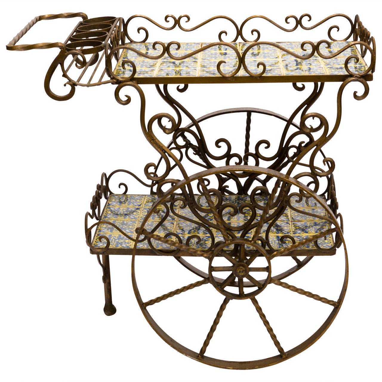 Mexican Iron and Ceramic Tile Tea Cart at 1stDibs | wrought iron tea ...