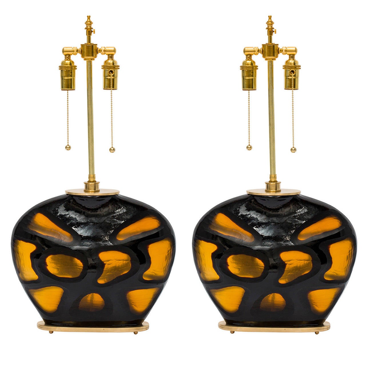 Tortoise Shell Glass and Brass Lamps For Sale at 1stdibs