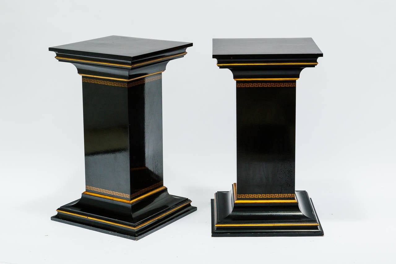 Pair of Lacquered Greek Key Pedestals at 1stDibs