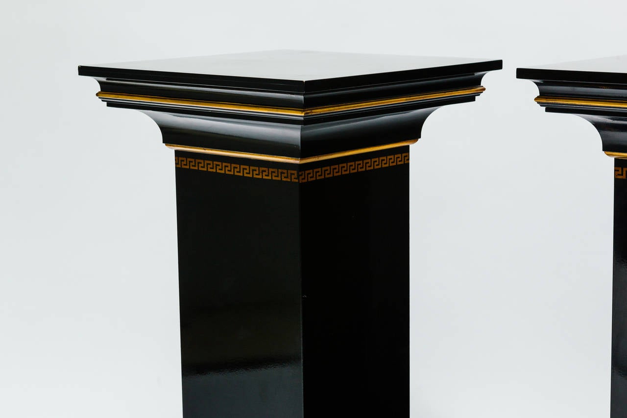 Pair of Lacquered Greek Key Pedestals at 1stDibs