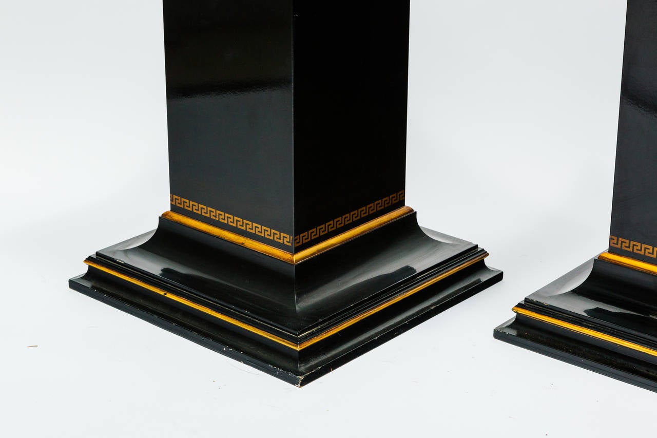 Pair of Lacquered Greek Key Pedestals at 1stDibs