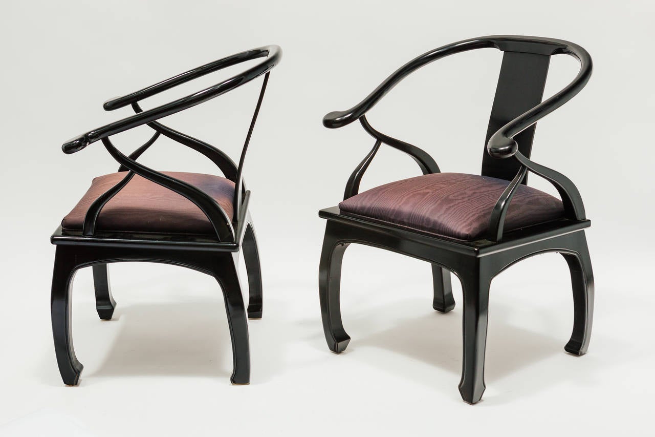 Pair of Black Lacquered Asian Modern Lounge Chairs at 1stDibs