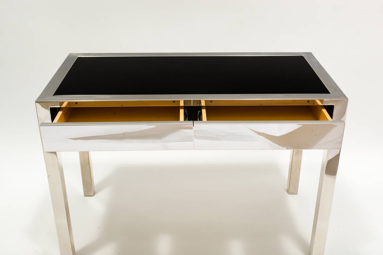 Polished Chrome and Glass-Top Desk at 1stDibs