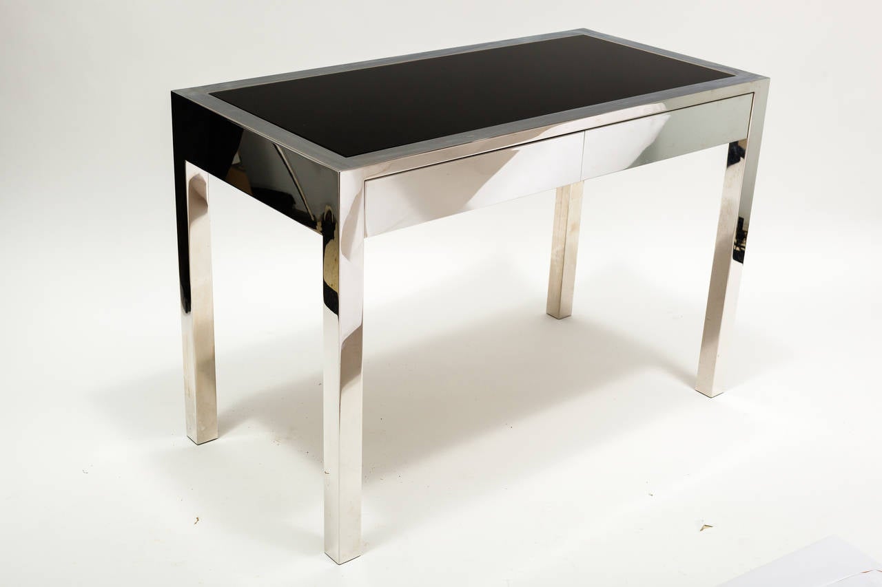 Polished Chrome and Glass-Top Desk at 1stDibs