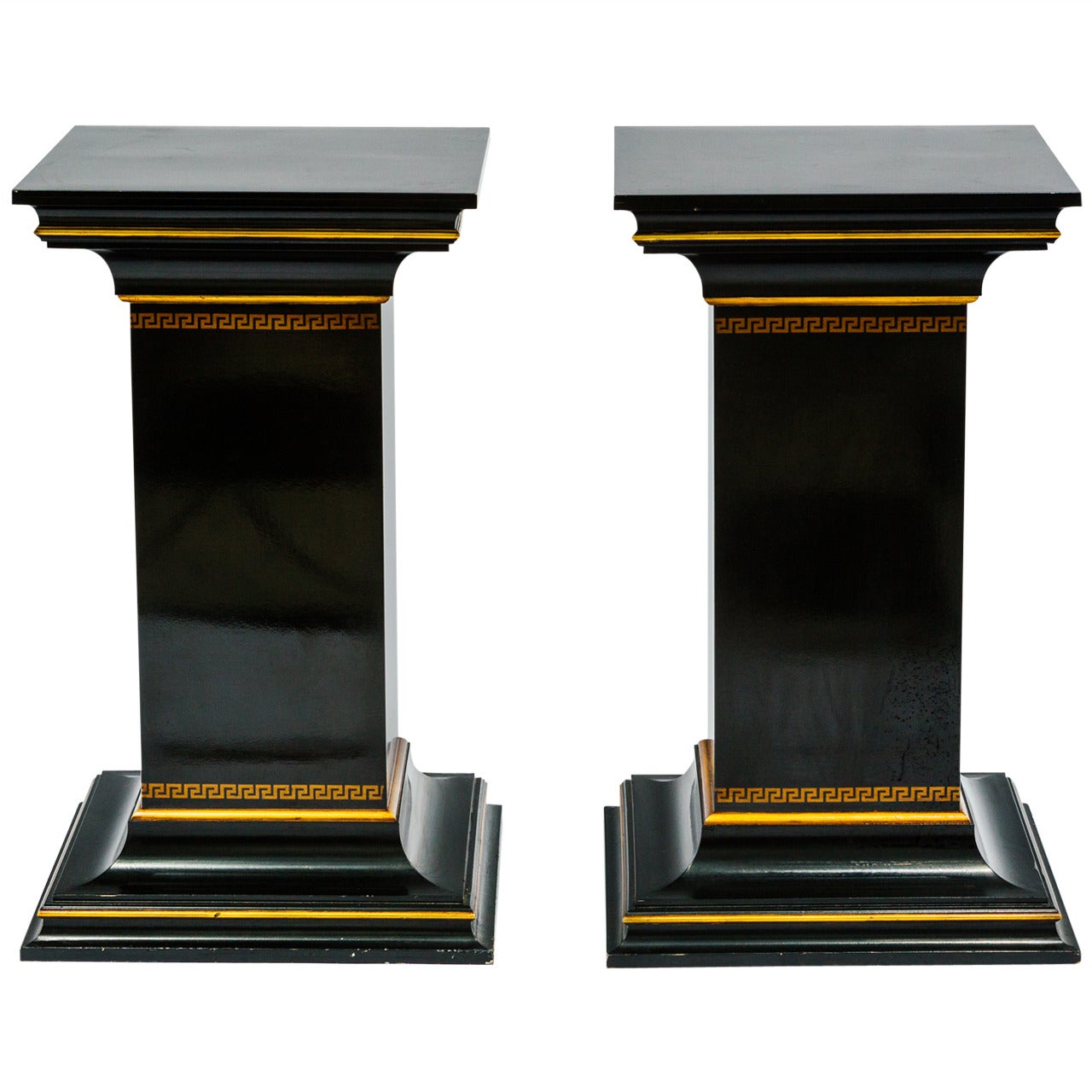 Pair of Lacquered Greek Key Pedestals at 1stDibs
