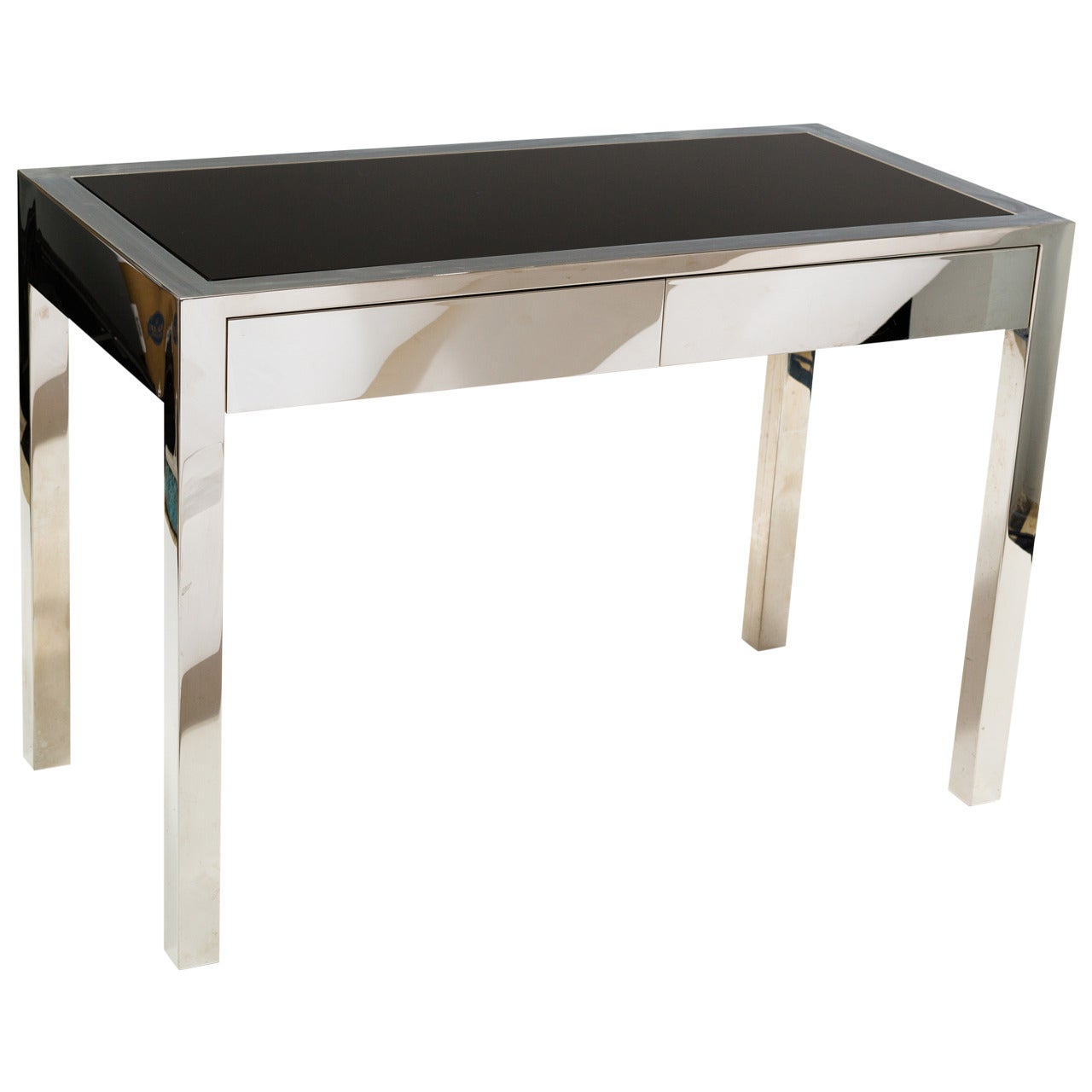 Polished Chrome and Glass-Top Desk at 1stDibs