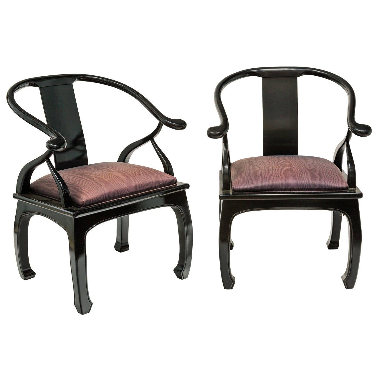 Pair of Black Lacquered Asian Modern Lounge Chairs at 1stDibs