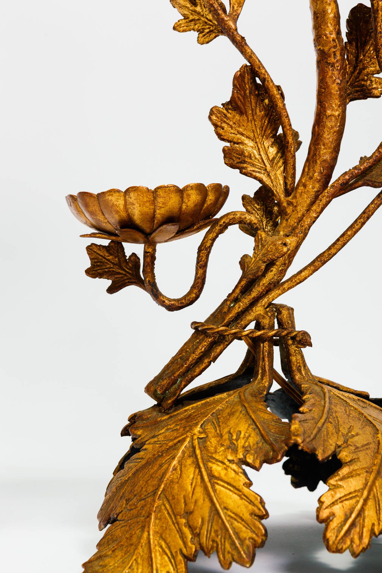 Pair of Gold Painted Floral Leaf Table Lamps at 1stDibs