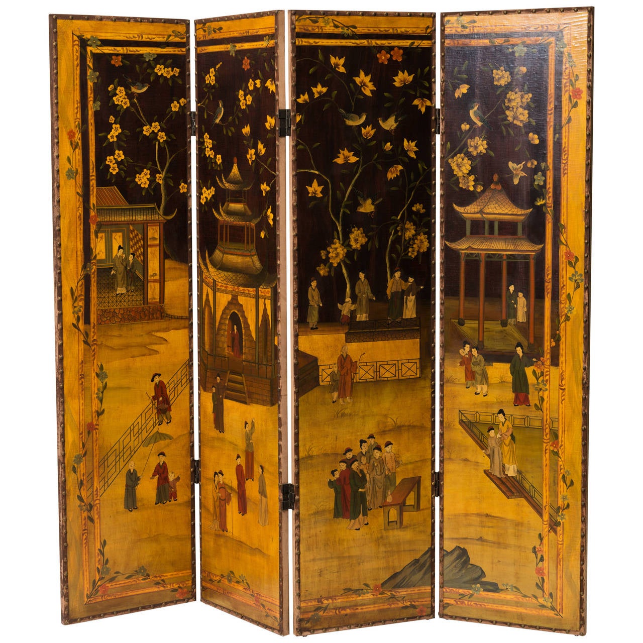 Hand-Painted Asian Motif Room Divider at 1stDibs | hand painted room ...