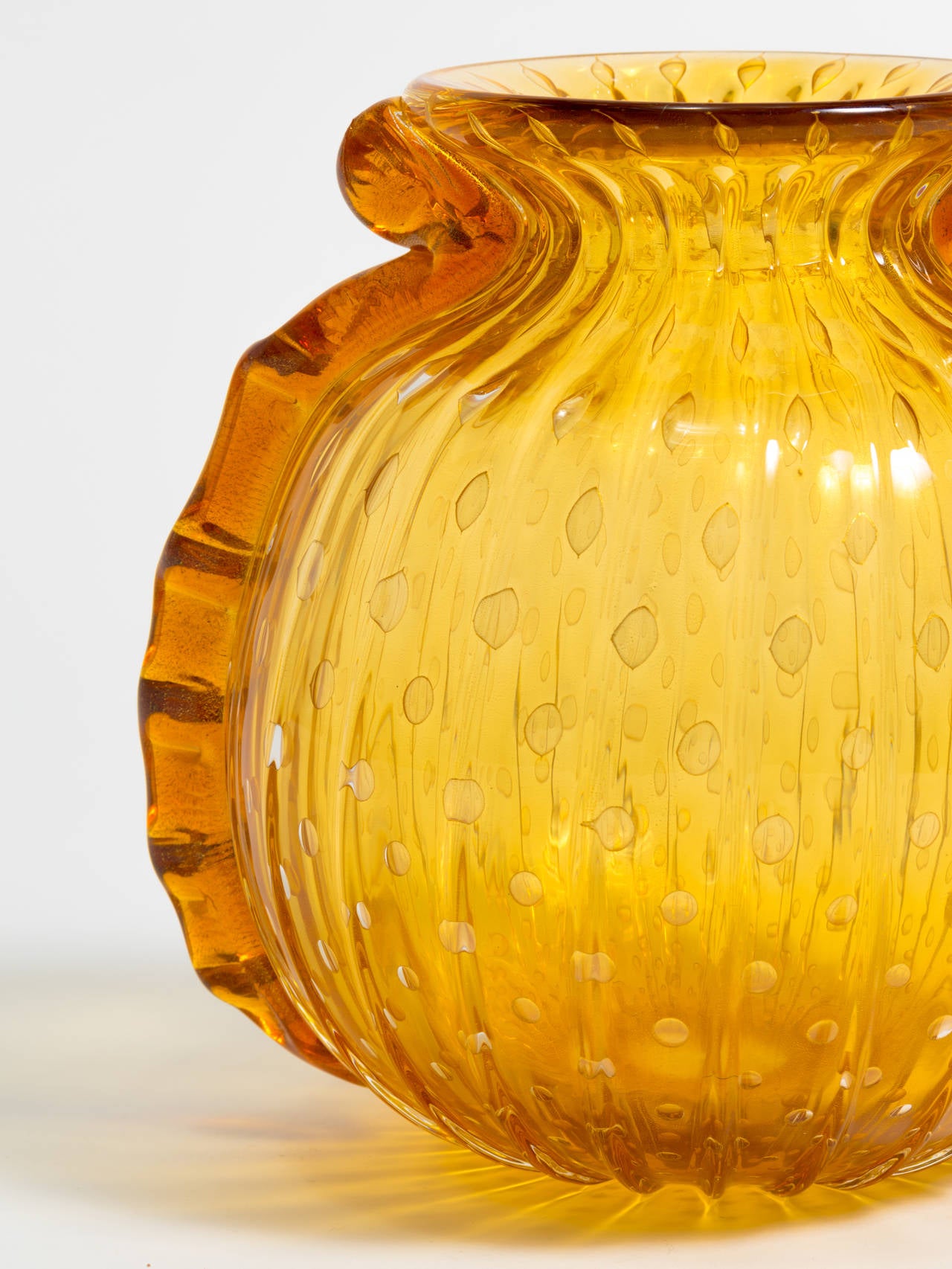 Signed Ribbed Murano Glass Vase at 1stDibs