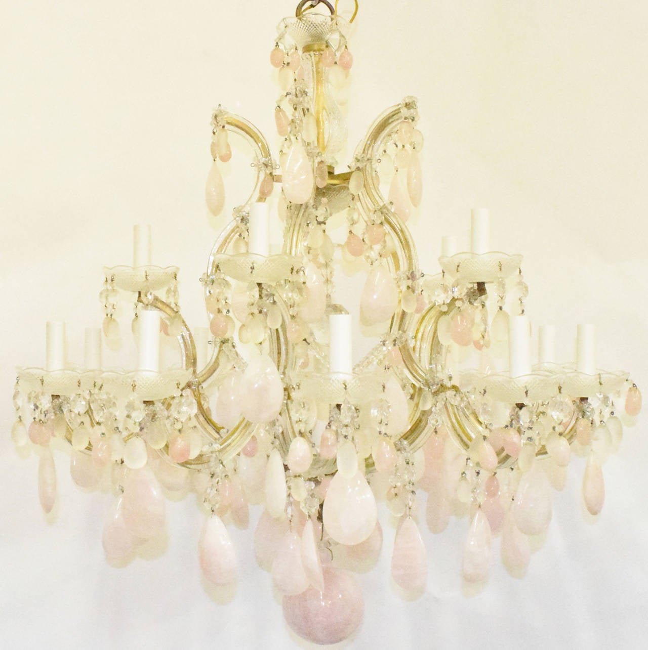 15- Light Rococo Pink Rose Quartz Chandelier at 1stDibs | rococo quartz