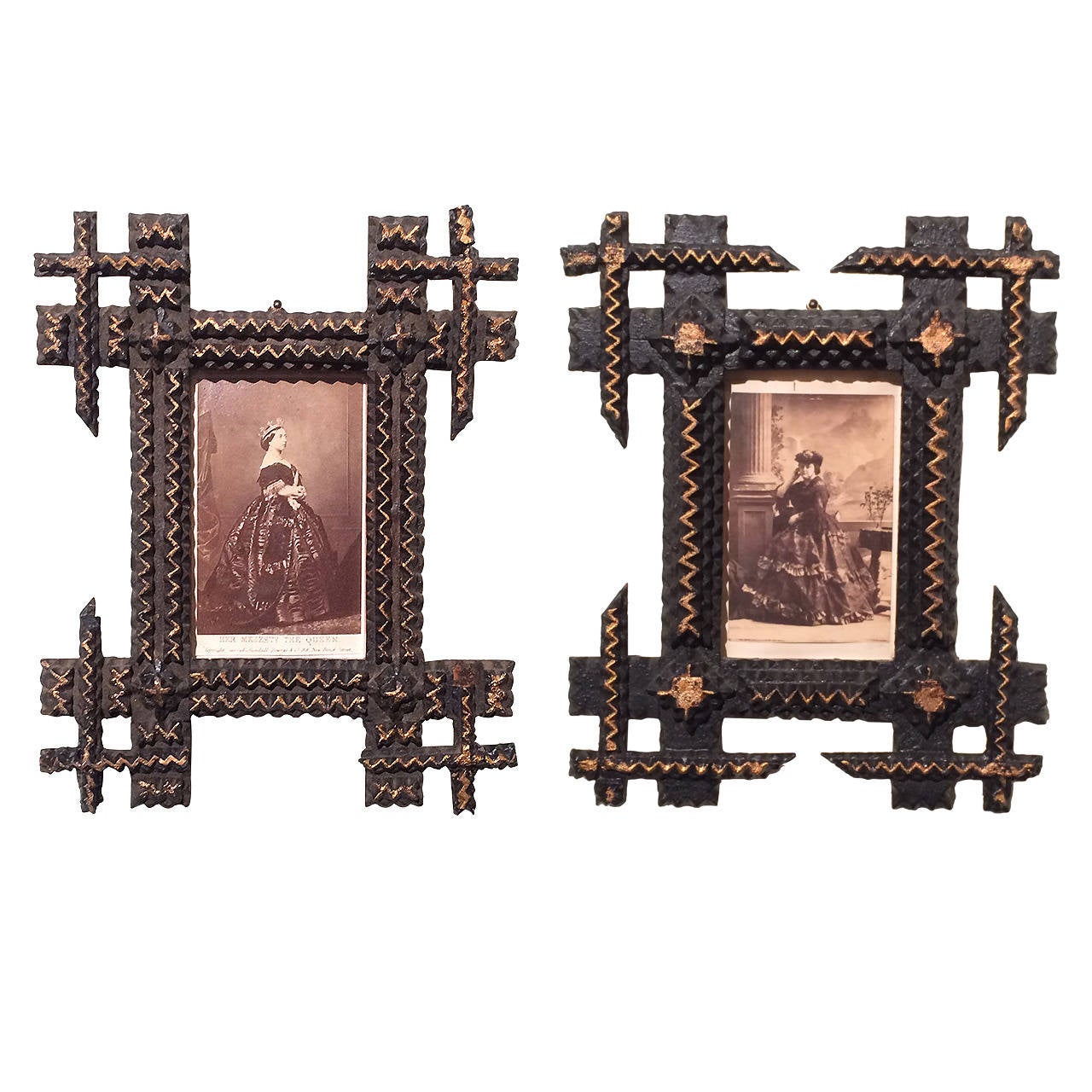 Pair of Tramp Art Frames with Sepia Photographs For Sale at 1stDibs ...