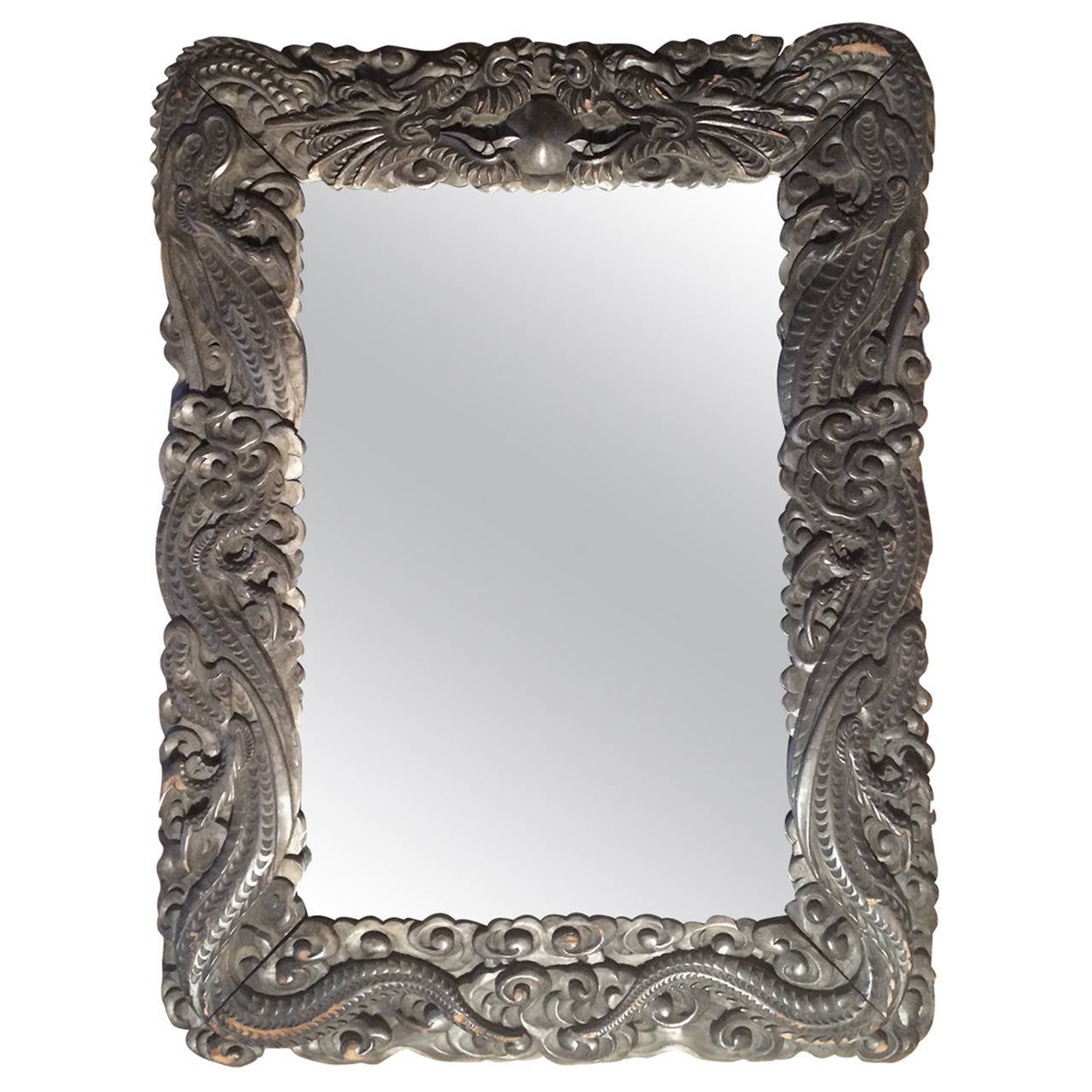 19th Century "China Trade" Carved Wood Dragon Mirror at 1stDibs