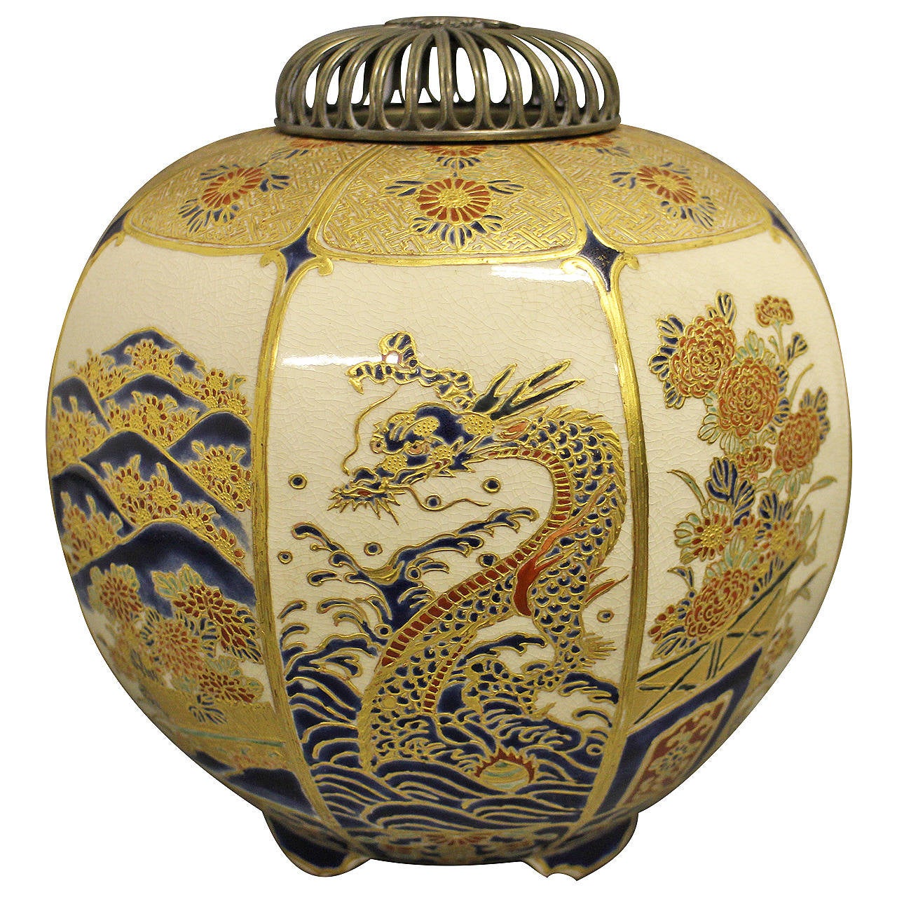 Japanese Imperial Satsuma Koro Decorated with a Dragon at 1stDibs