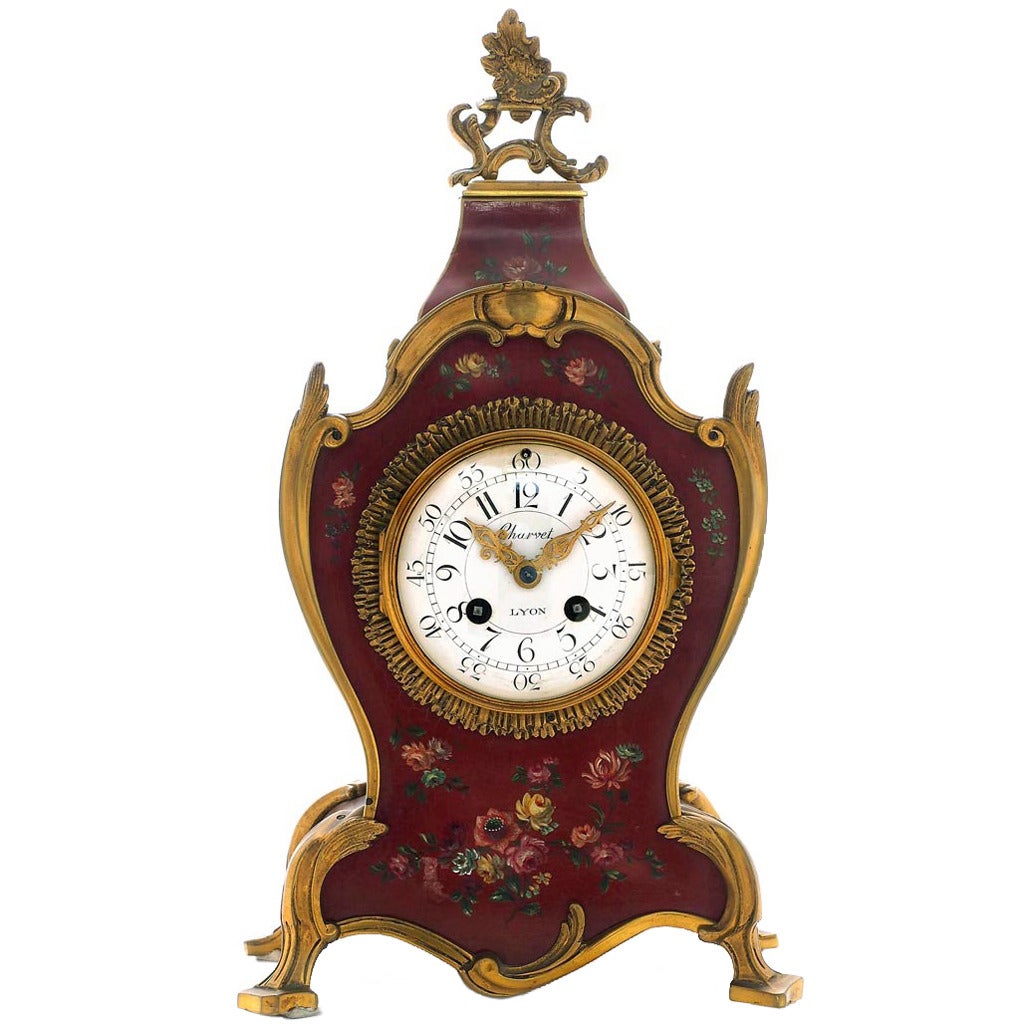 French, Red Painted Mantel Clock, by Charvet, Lyon, circa 1900 For Sale ...