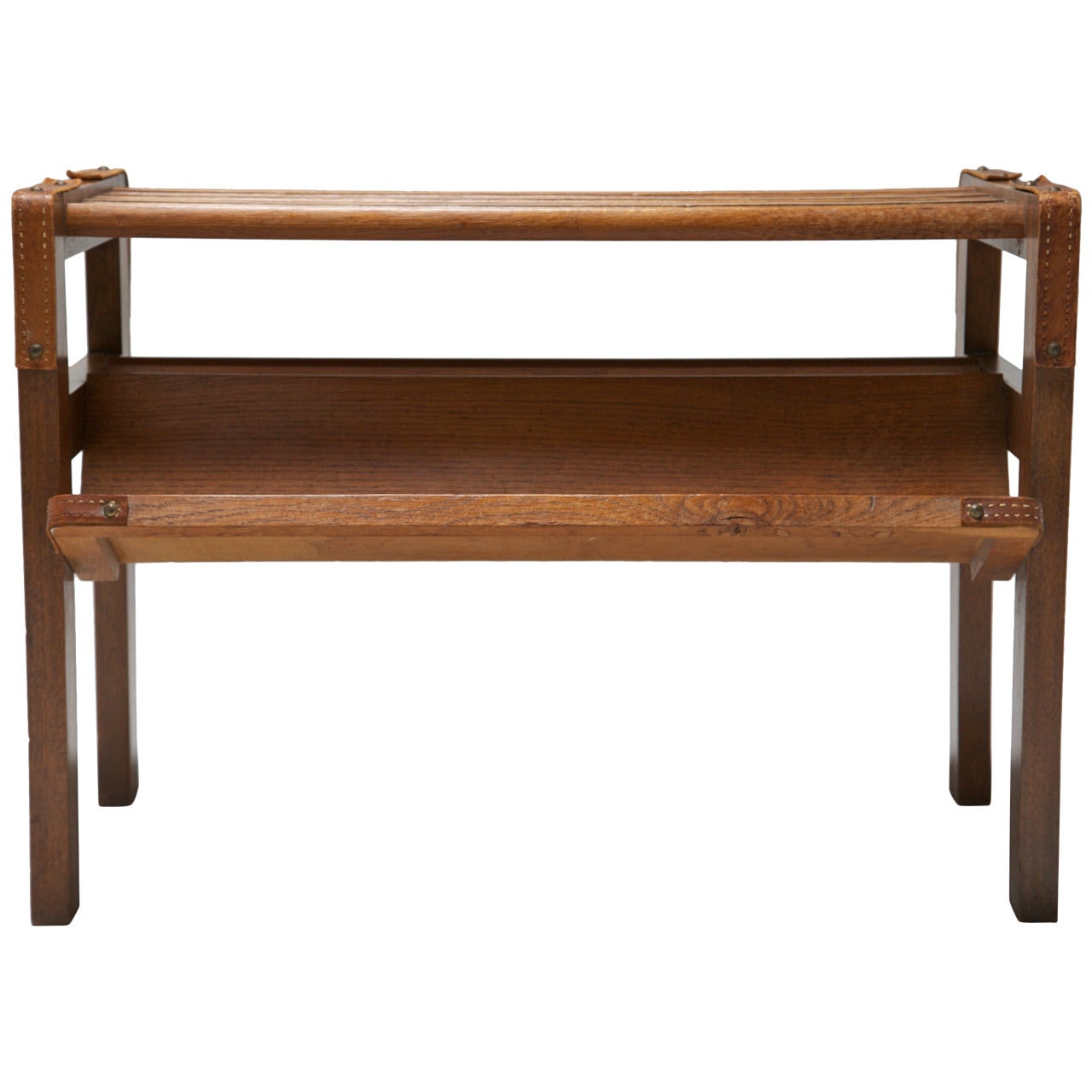 Jacques Adnet Oak and Leather Book or Magazine Table at 1stDibs