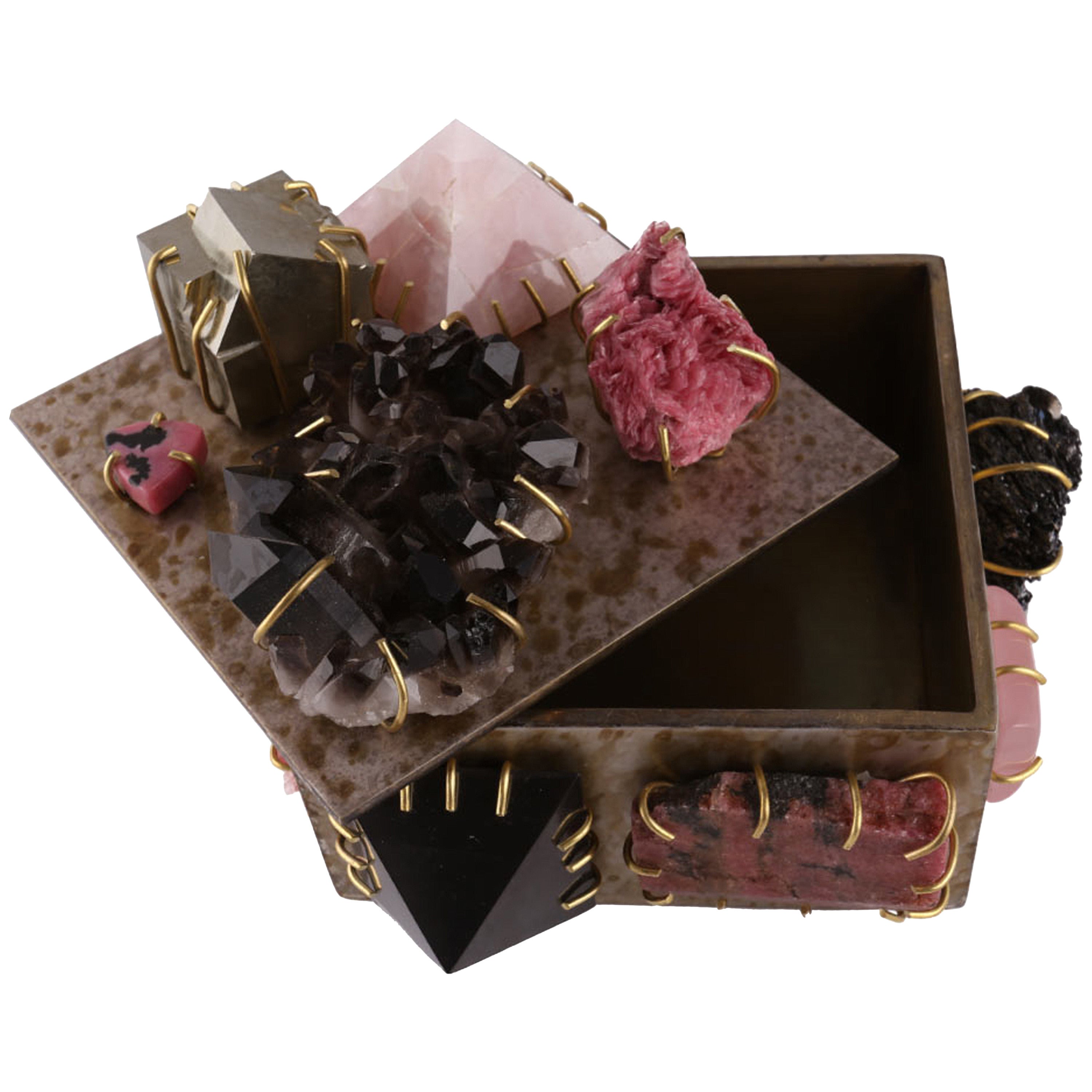 Rose Quartz and Rhodonite Crystal with Pyrite Bauble Box For Sale at ...