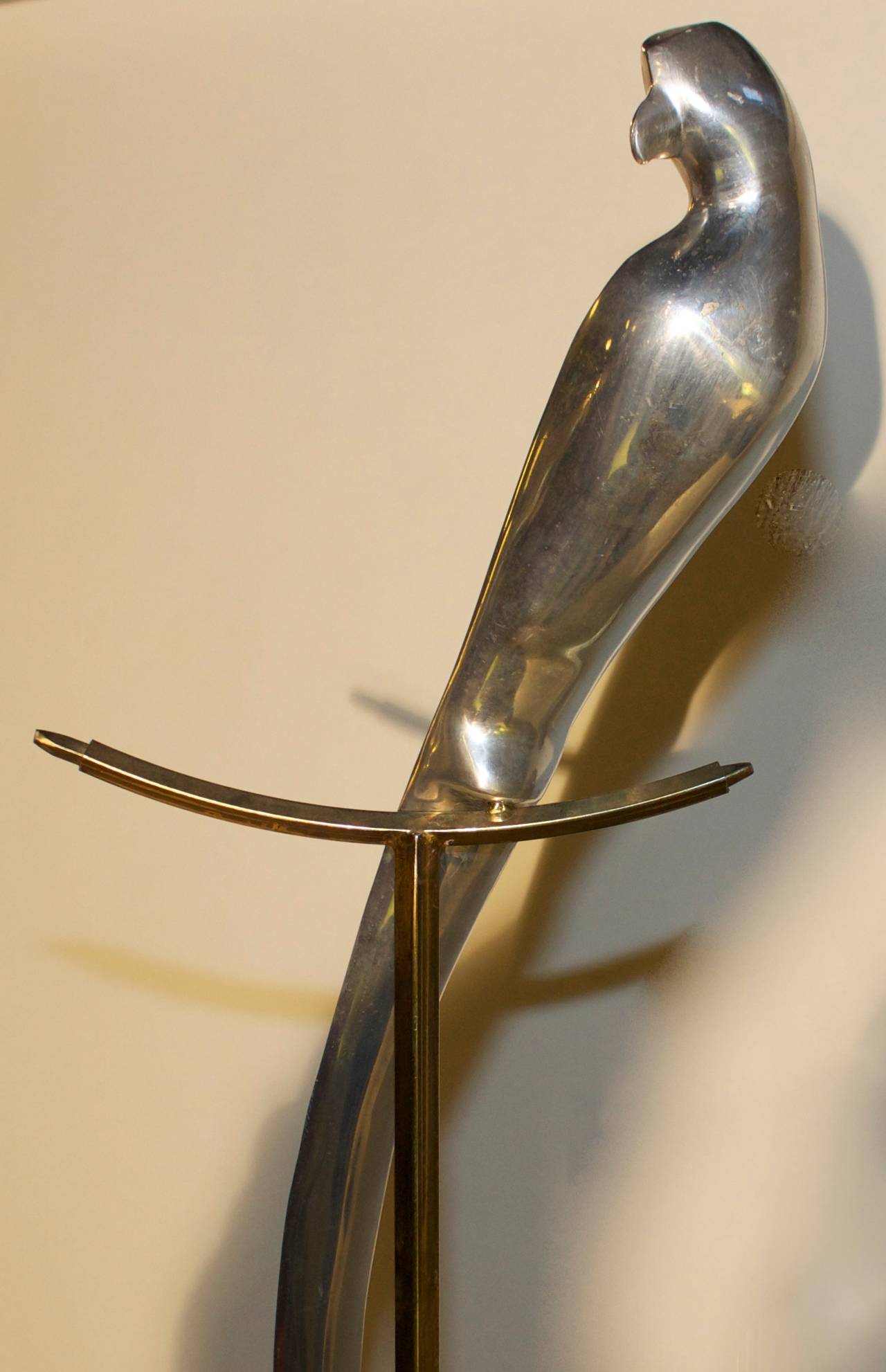 Modernist Aluminum Parrot on Perch at 1stDibs