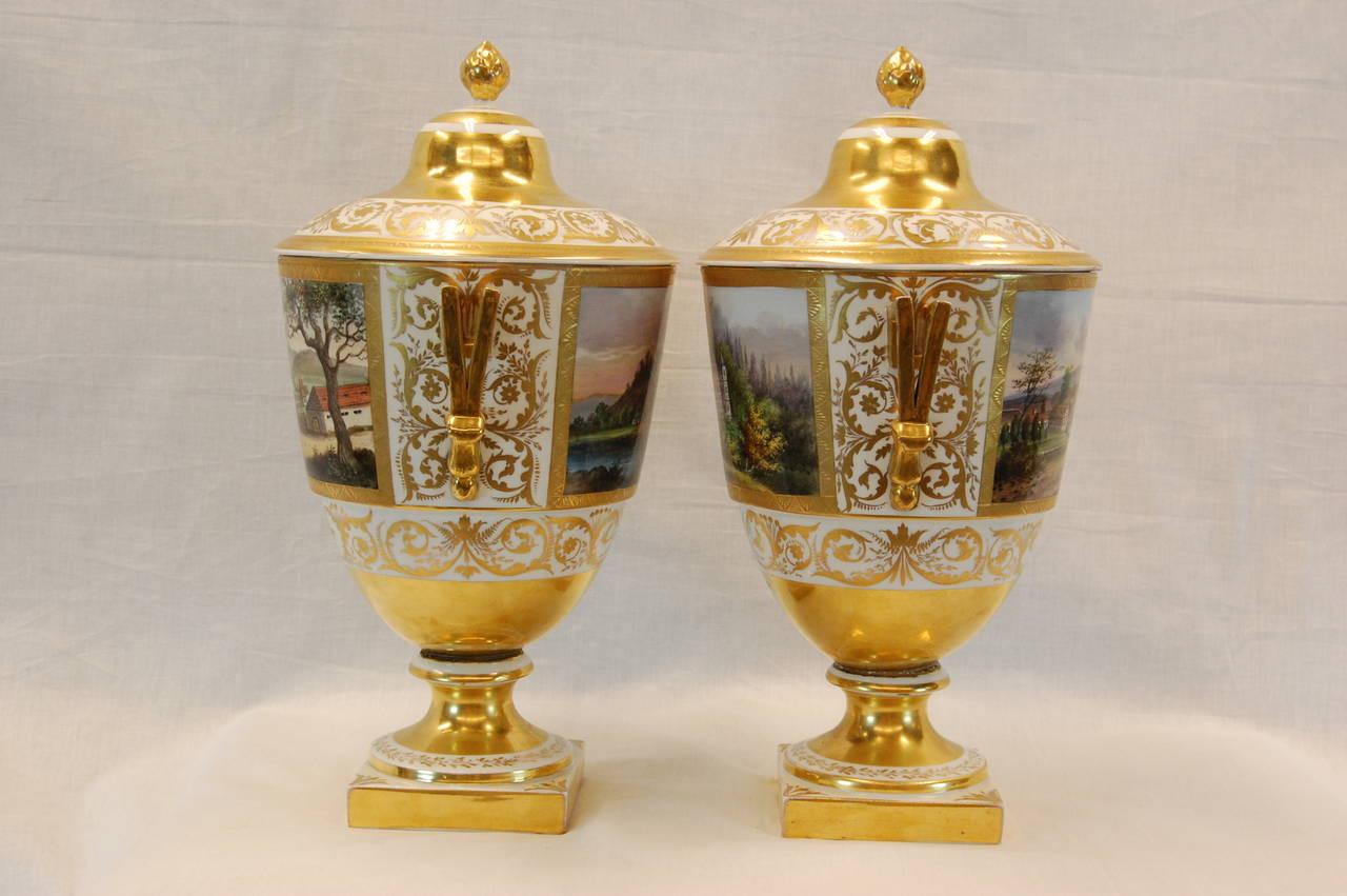 Pair German Porcelain Lidded Urns by the Eisenberger China Factory, Mid ...