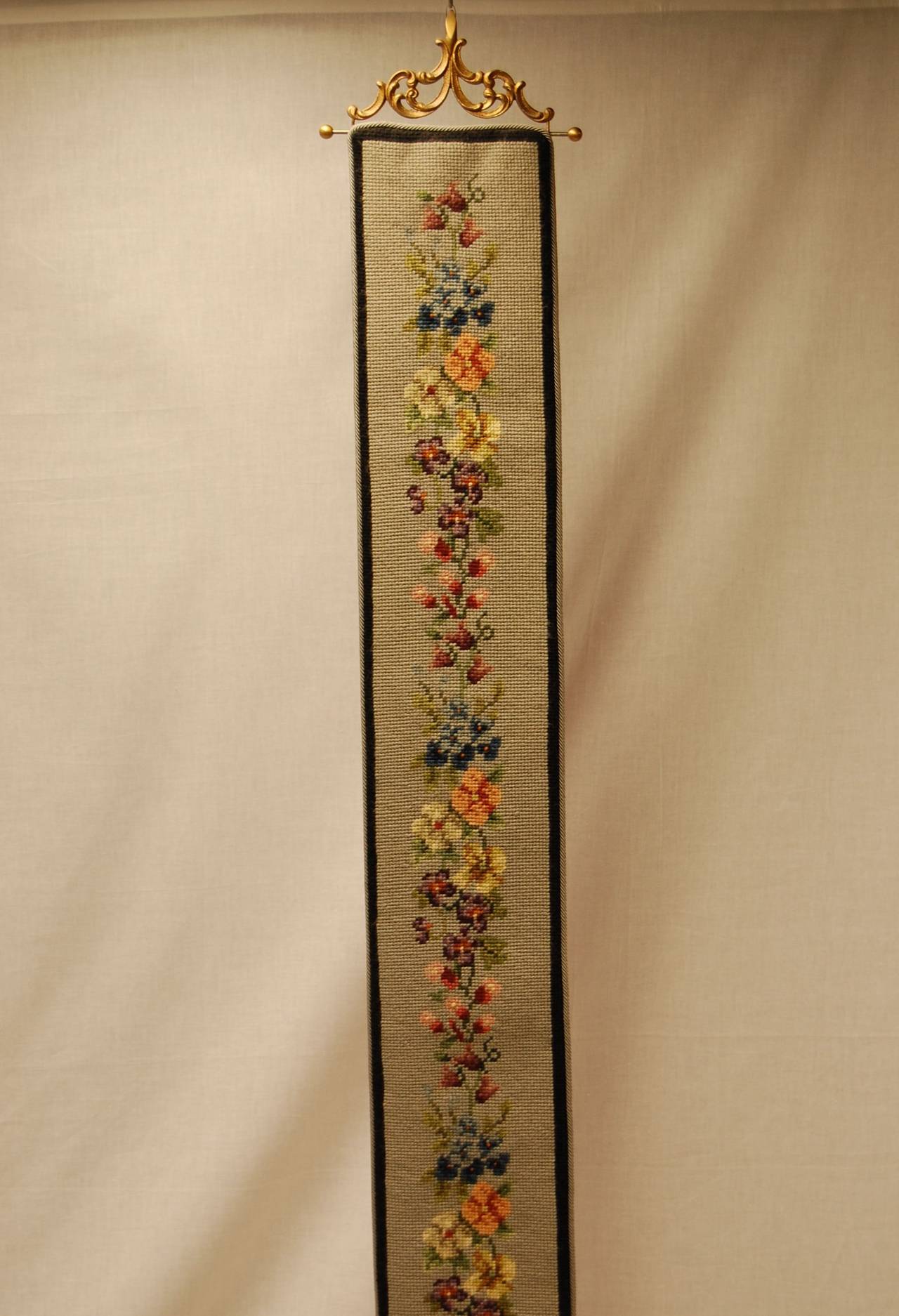 Art Deco Period Needlepoint Bell Pull with Pansy Floral Design at ...