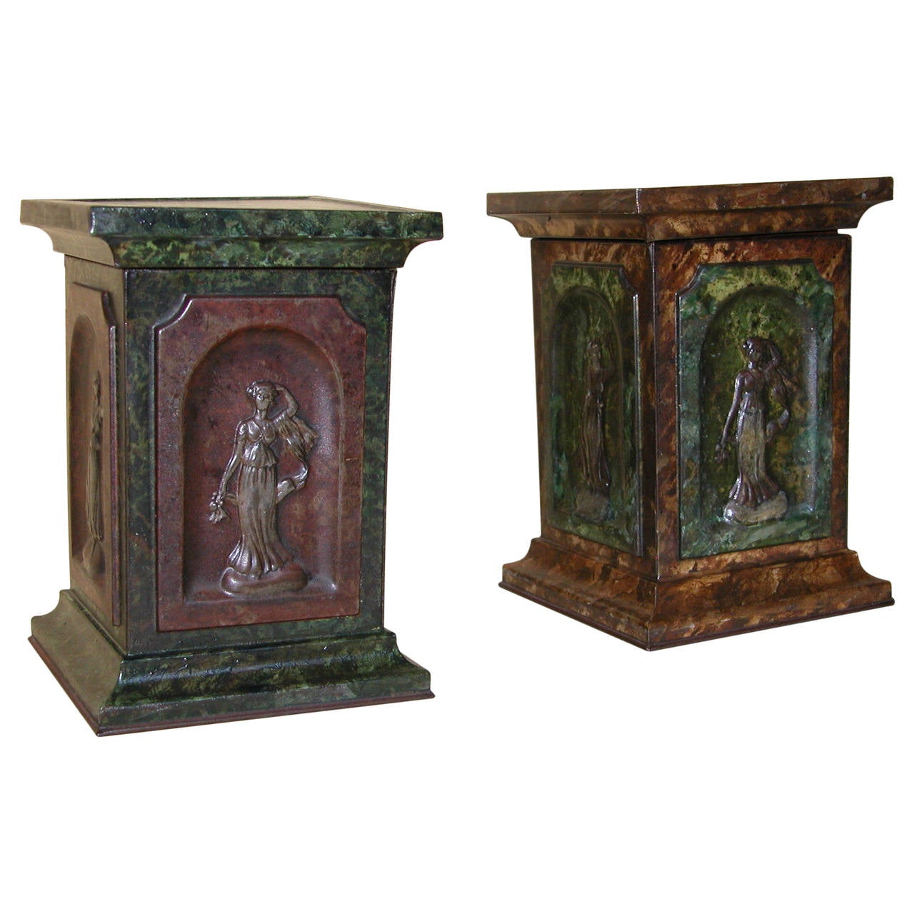 Pair of English Tin Biscuit Boxes with Classical Figures by Huntley and ...